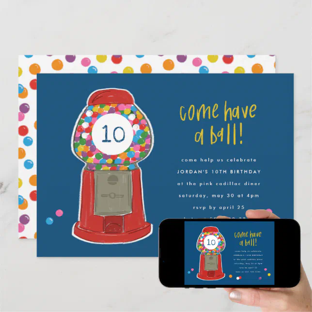 Red Gumball Machine Candy Bubble Gum Birthday Invitation | Zazzle