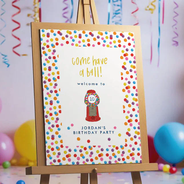 Red Gumball Machine Candy Bubble Gum Birthday Sign | Zazzle