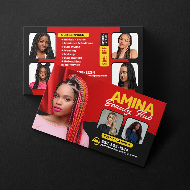 Red Hair & Beauty Salon Braider Hairstylist Wigs Business Card | Zazzle