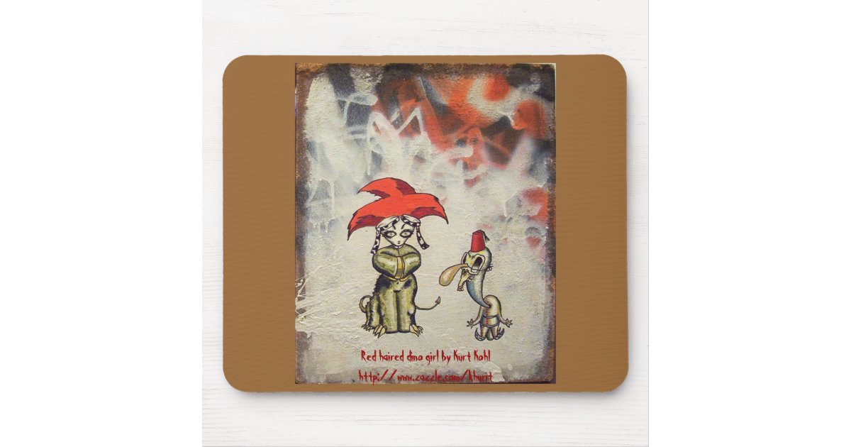 Red Haired Dino Girl Mousepad | Zazzle