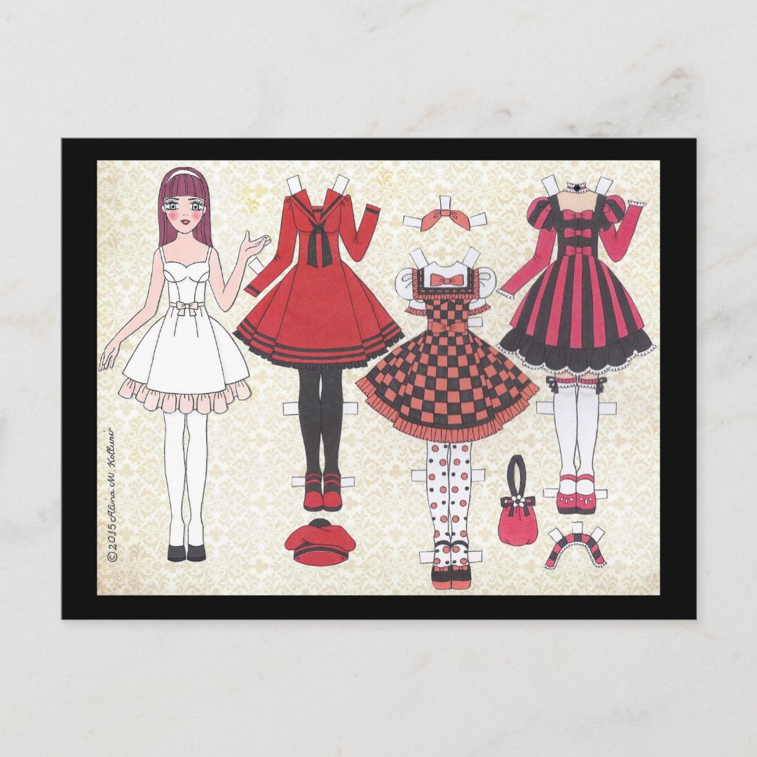Red-Haired Lolita Paper Doll Postcard | Zazzle