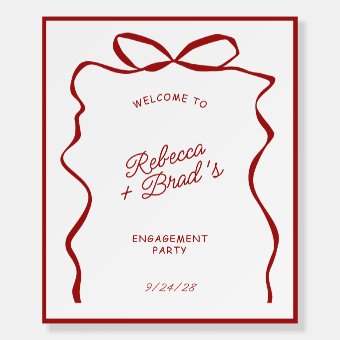 Red Hand Drawn Bow Engagement Party Welcome Sign | Zazzle