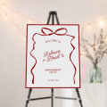 Red Hand Drawn Bow Engagement Party Welcome Sign | Zazzle