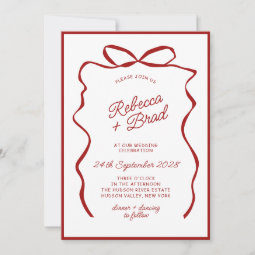 Red Hand Drawn Bow Ribbon Sketch Wedding Invitation | Zazzle