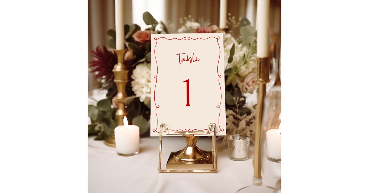 Red Hand Drawn Frame Table Number | Zazzle