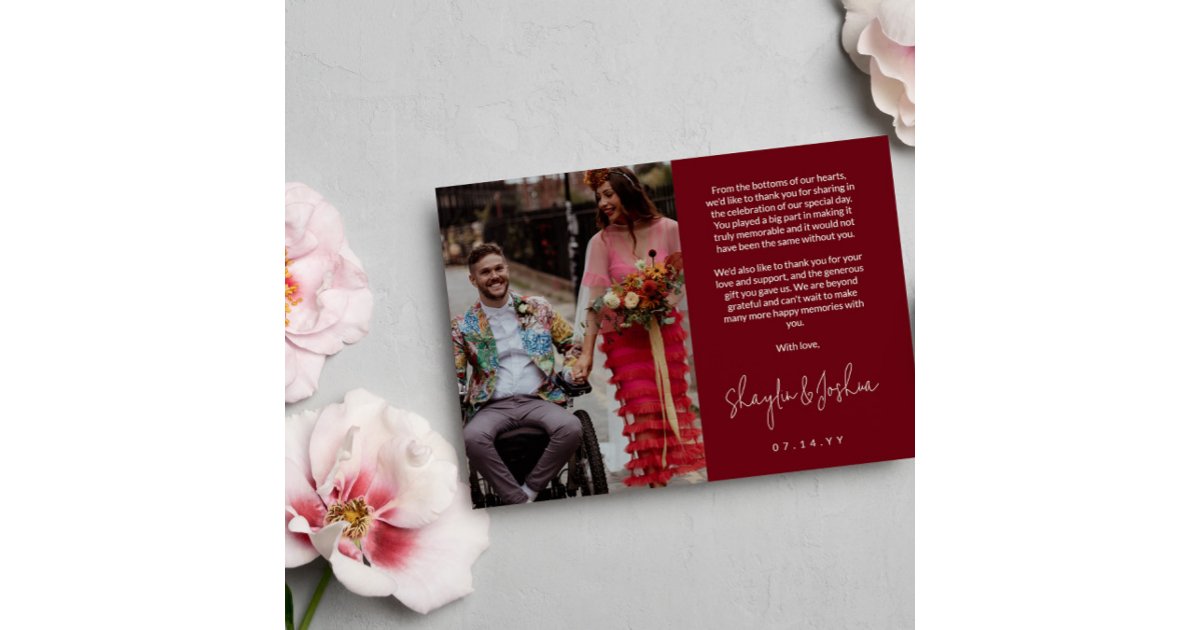 Red Hand-writing Script Photo Wedding Thank You | Zazzle