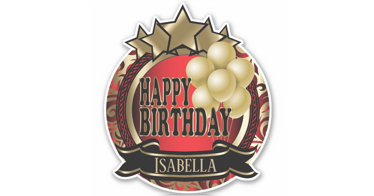 Red Happy Birthday - Add Name Sticker | Zazzle