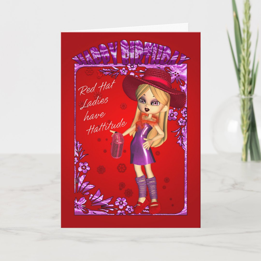 Red Hat Birthday Card Hattitude | Zazzle