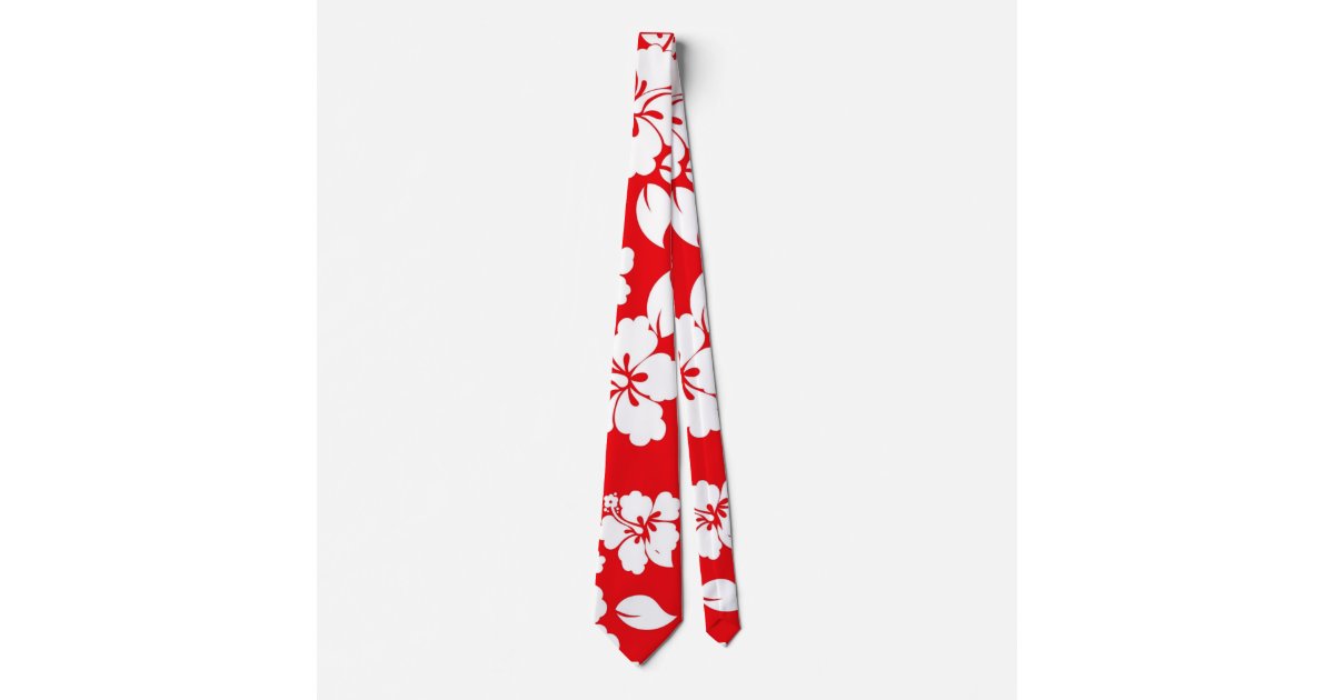 Red Hawaiian Pattern Tie | Zazzle