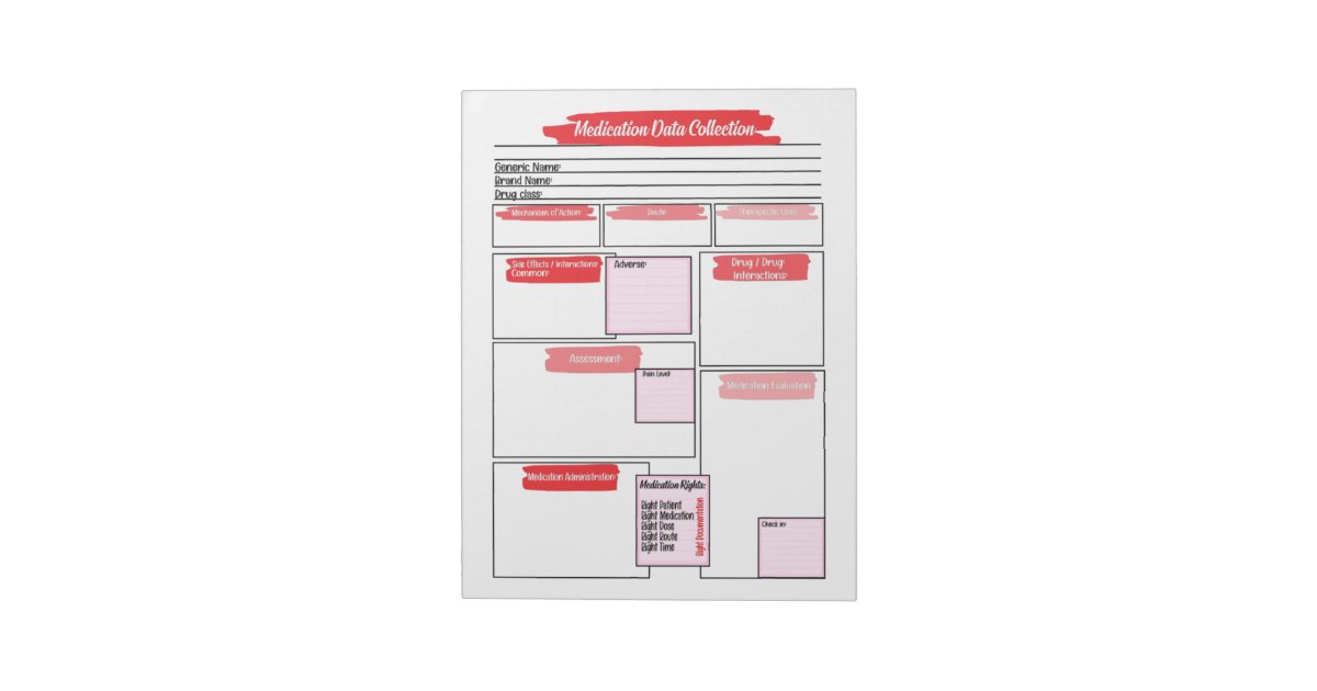 Red Healthcare Student Medication Template Notepad | Zazzle
