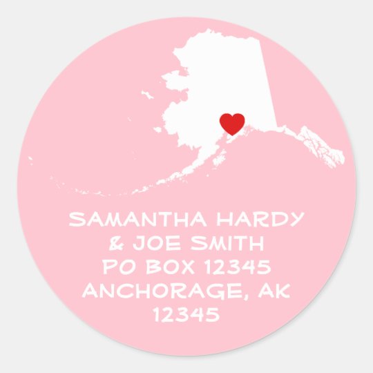 Red Heart Alaska Address Classic Round Sticker | Zazzle.com