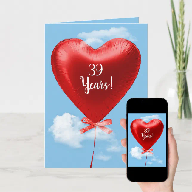 Red Heart Balloon for 39th anniversary Card | Zazzle