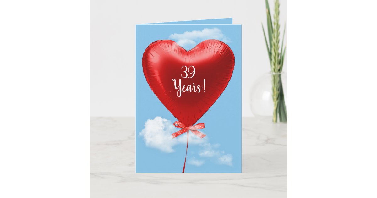Red Heart Balloon for 39th anniversary Card | Zazzle