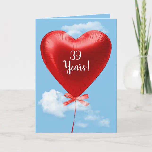 Red Heart Balloon for 39th anniversary Card | Zazzle