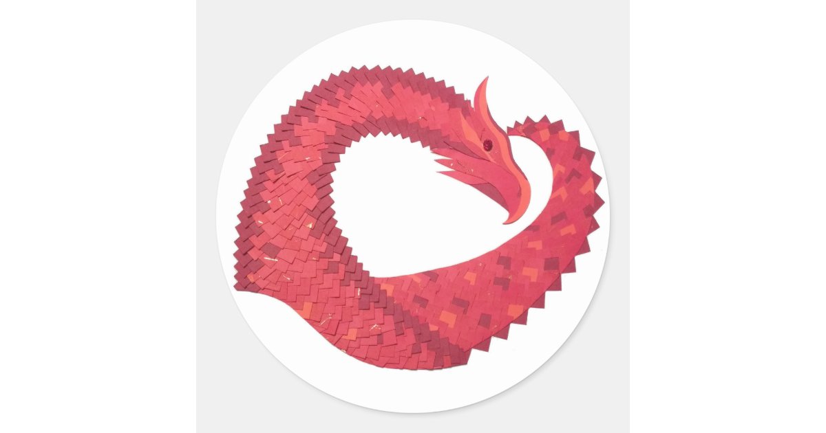 Red heart dragon on white classic round sticker | Zazzle