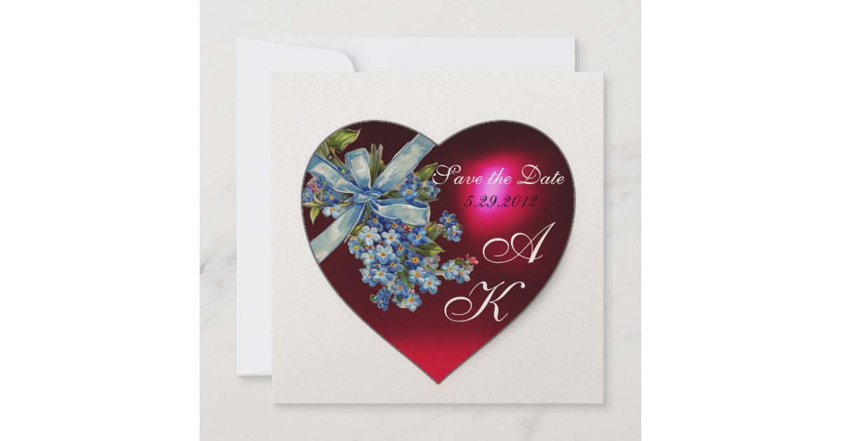 RED HEART & FORGET ME NOT MONOGRAM White Champagne Invitation | Zazzle