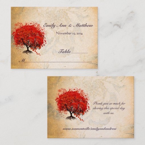 Red Heart Leaf Tree Table Place Cards | Zazzle