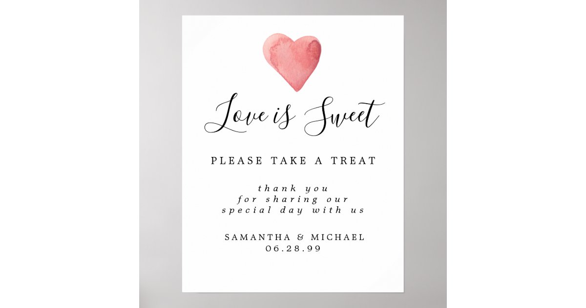 Red Heart Love is Sweet Wedding Dessert Bar Sign | Zazzle