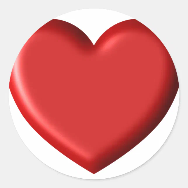Red Heart Love Romantic Puffy Heart 3D Classic Round Sticker | Zazzle