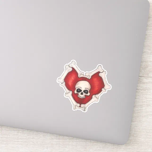 Red Heart Muscle in Bone Heart Shape Skull Sticker | Zazzle