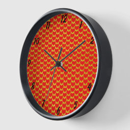 Red Heart Patterns Gold Glitter Valentine's Day Clock | Zazzle