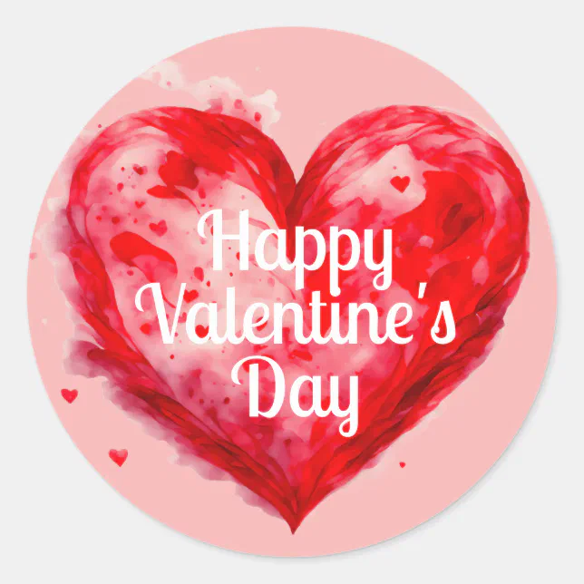 Red Heart Pink Happy Valentines Day Classic Round Sticker Zazzle