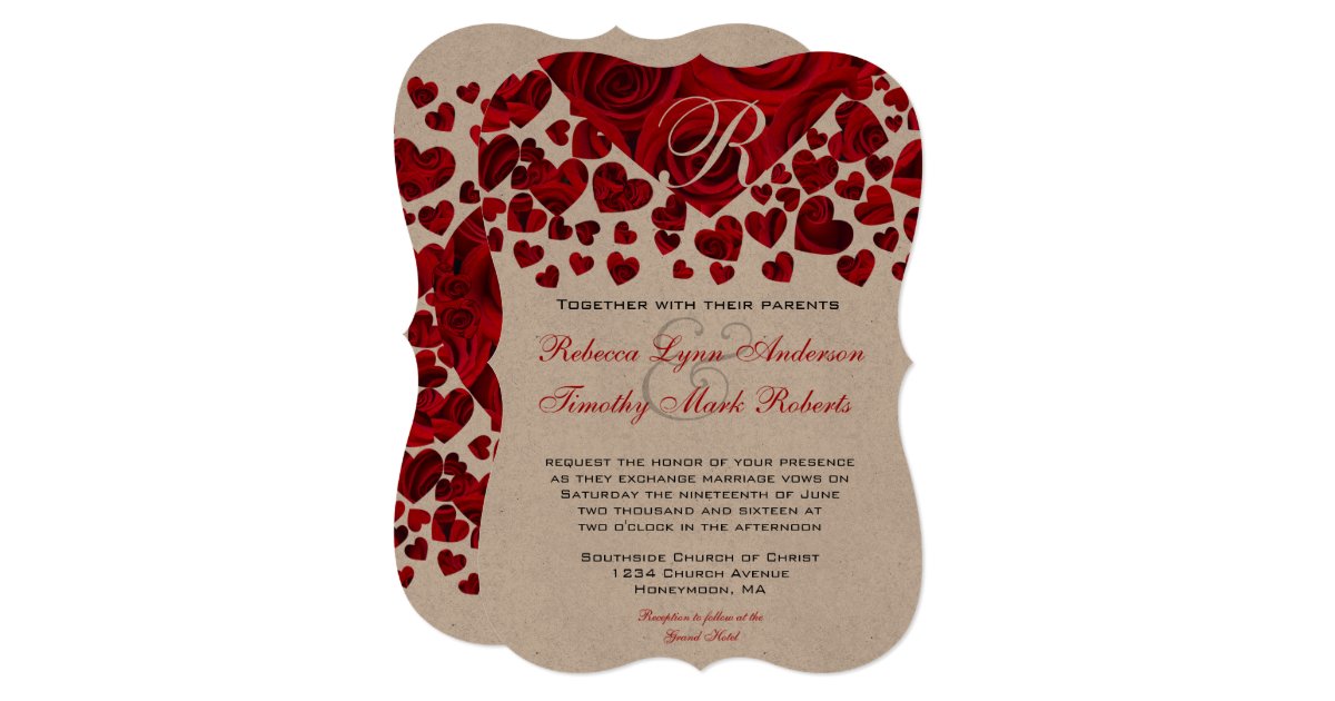 Red Heart Roses Wedding Invitation | Zazzle.com
