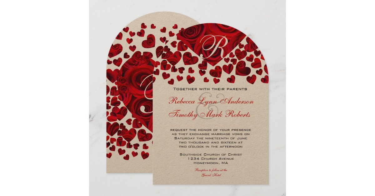 Red Heart Roses Wedding Invitation | Zazzle