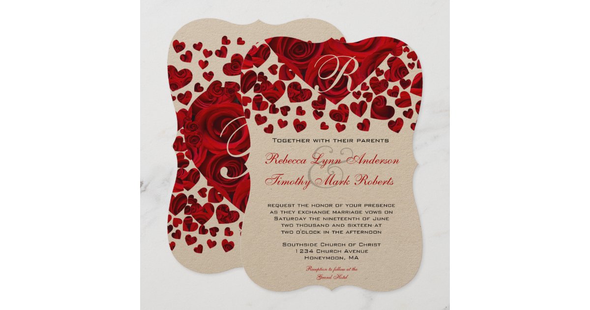 Red Heart Roses Wedding Invitation | Zazzle