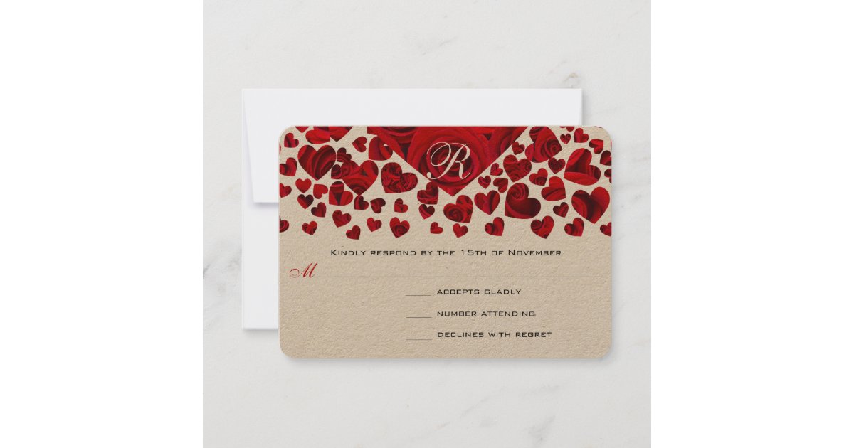 Red Heart Roses Wedding RSVP | Zazzle