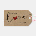 Red Heart Script Typography Made With Love Kraft Gift Tags | Zazzle