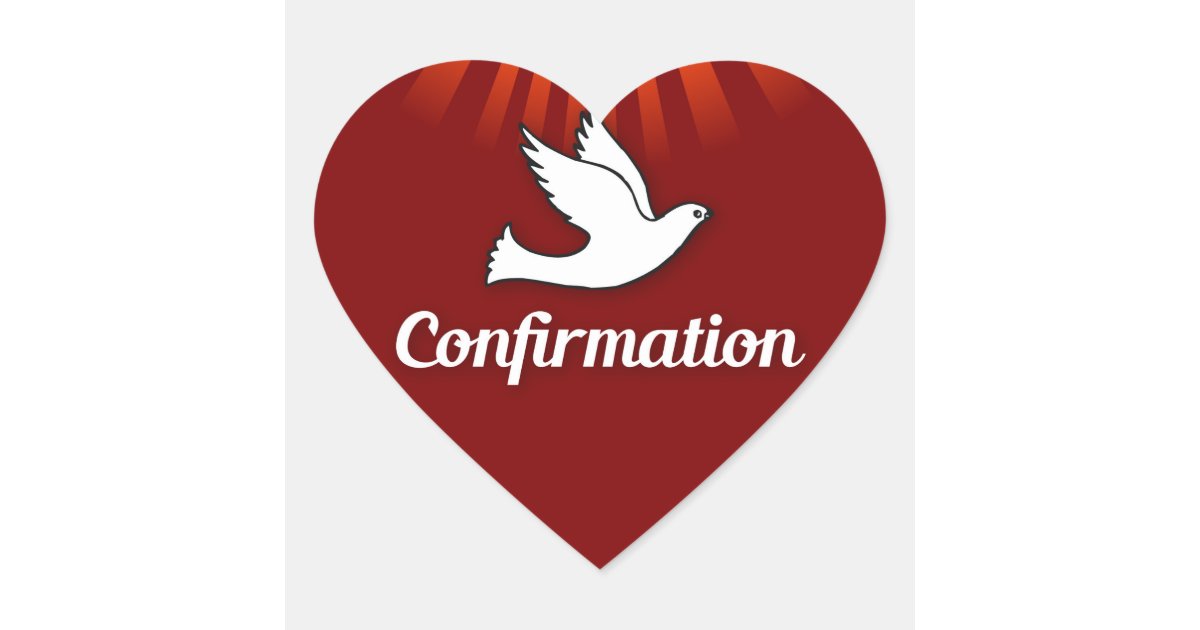 Red, Heart Sticker, Confirmation, Dove, Rays Heart Sticker | Zazzle