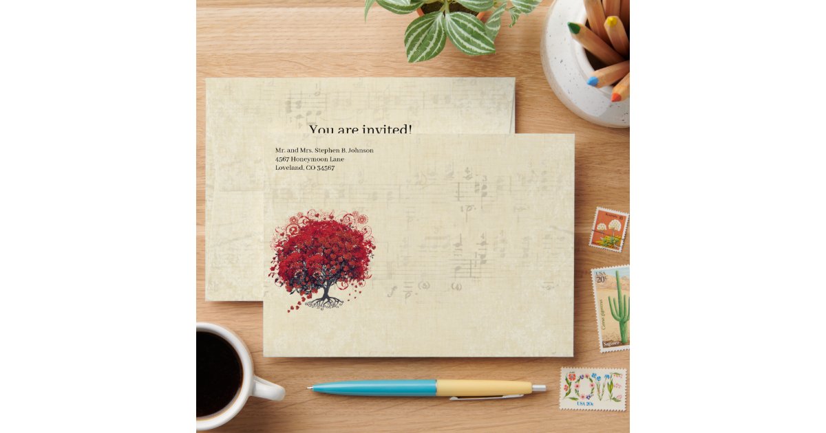 Red Heart Tree Envelopes | Zazzle