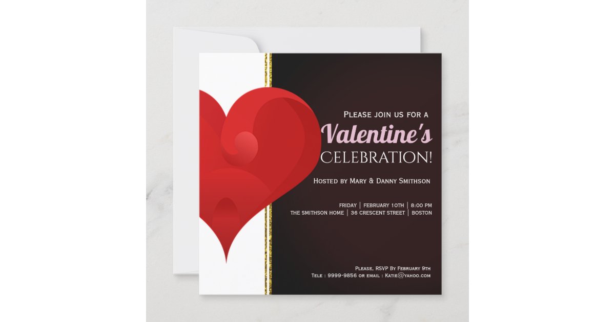 Red Heart Valentine's Day Celebration Invitation | Zazzle