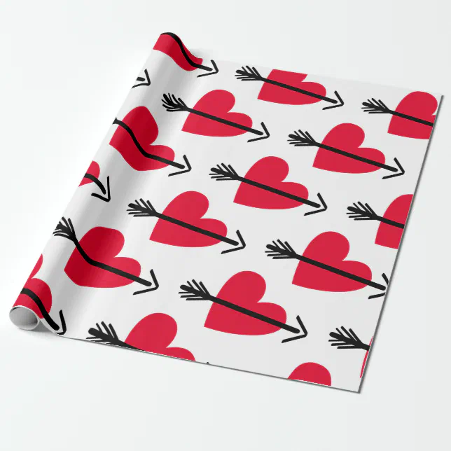 Red Heart with Arrow Valentine's Day Wrapping Paper | Zazzle
