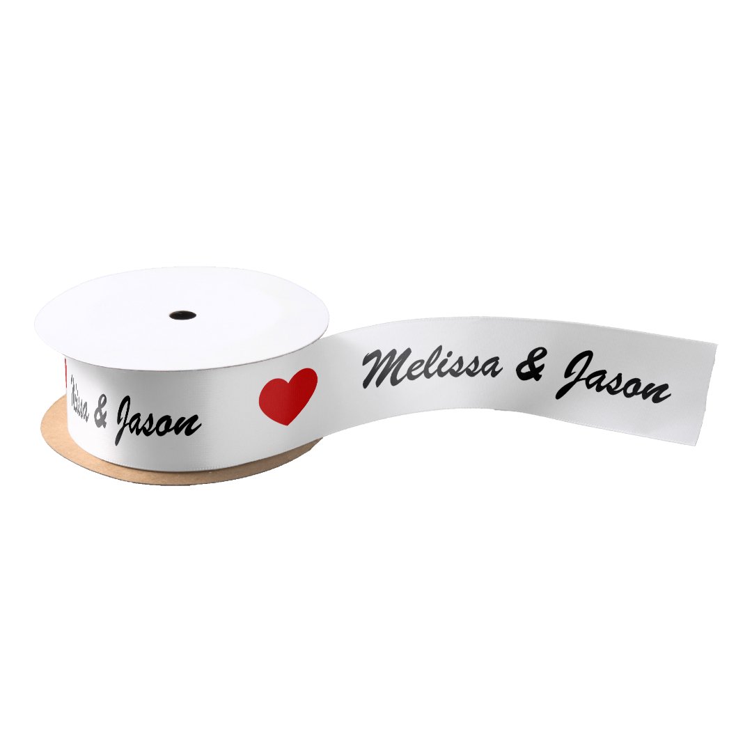 Red Heart With Custom Wedding Couple Names Satin Ribbon | Zazzle