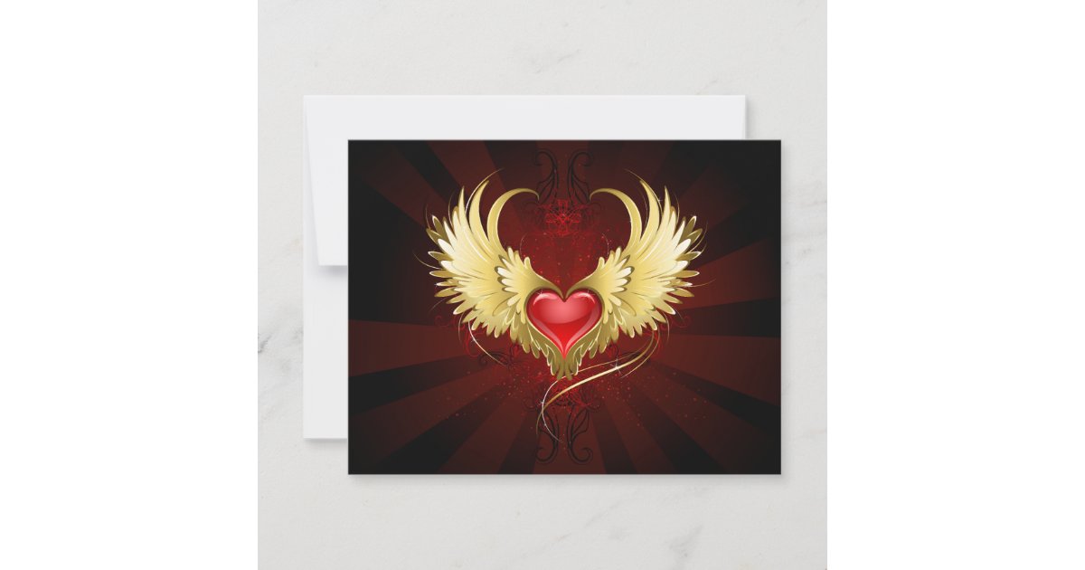 Red Heart with Golden Wings Invitation | Zazzle