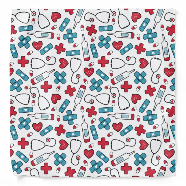 Red Hearts Blue Nurse Doctor Pattern Bandana | Zazzle