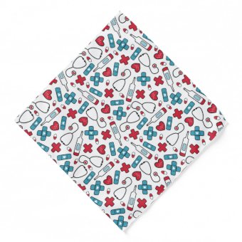 Red Hearts Blue Nurse Doctor Pattern Bandana | Zazzle