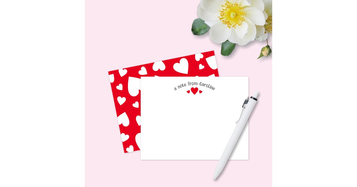 Red Hearts Cute Girly Note Card | Zazzle