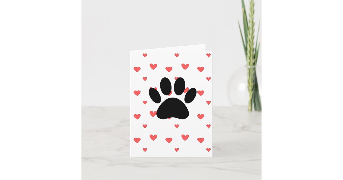 Red Hearts Drawing With Dog Paw Print Background Card | Zazzle