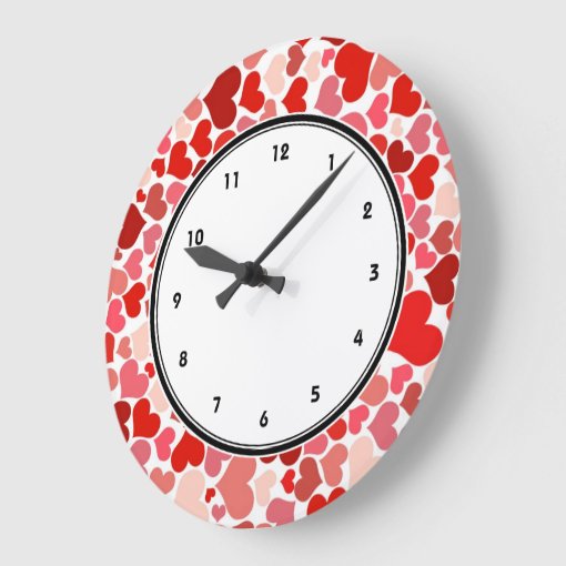 Red hearts pattern large clock | Zazzle