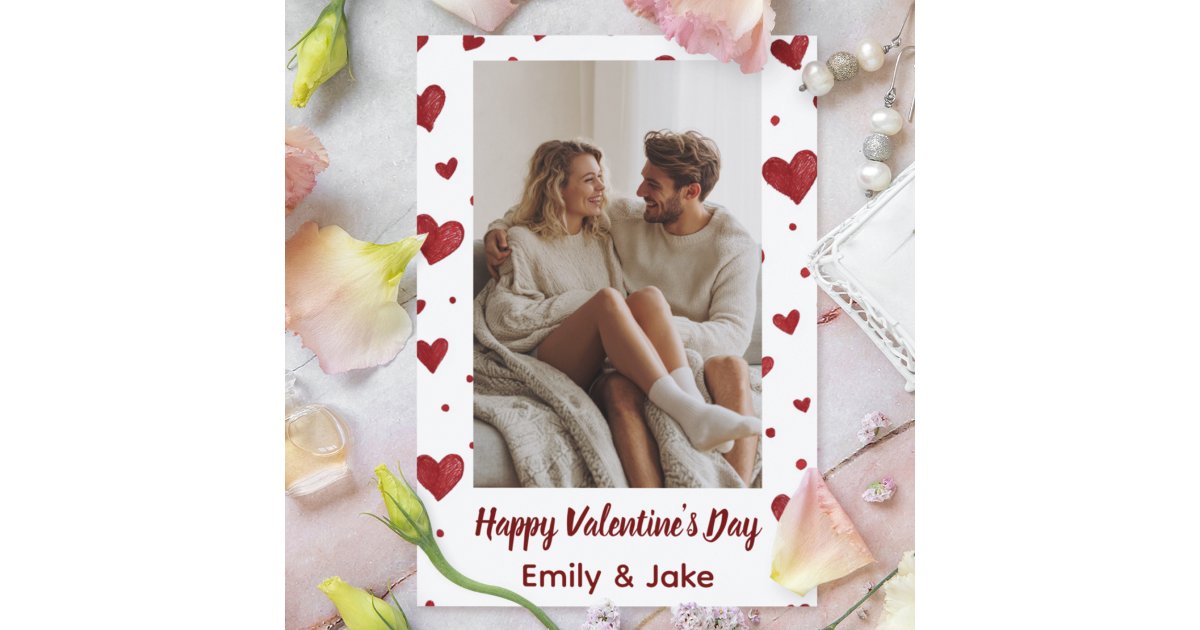 Red Hearts Pattern Valentine's Day Custom Card | Zazzle