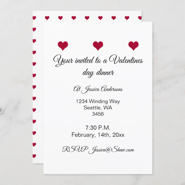 Red hearts valentine dinner invitation | Zazzle