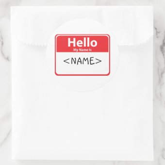 Red Hello My Name is , Classic Round Sticker | Zazzle
