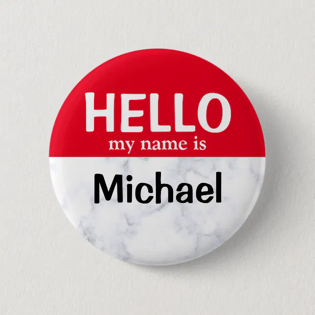 Red Hello My Name Is Personalized pin button | Zazzle