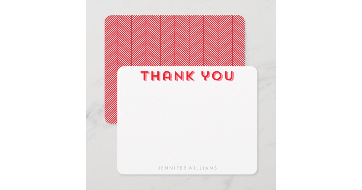 Red Herringbone Pattern Thank You Notes Invitation | Zazzle