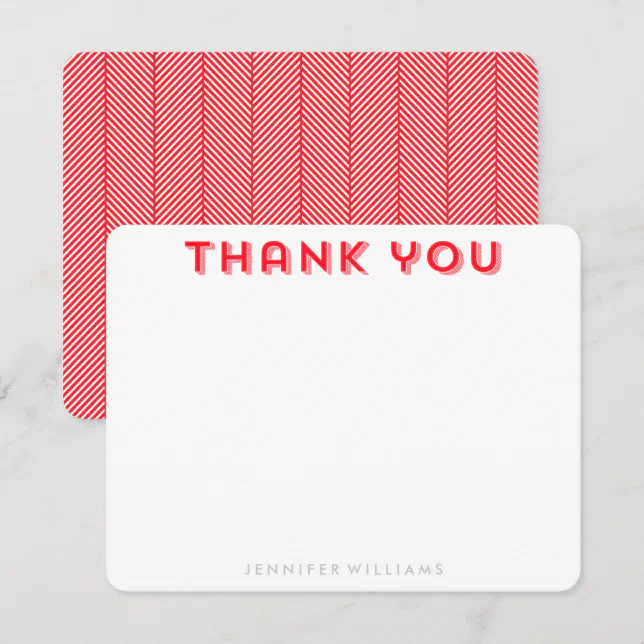 Red Herringbone Pattern Thank You Notes Invitation | Zazzle