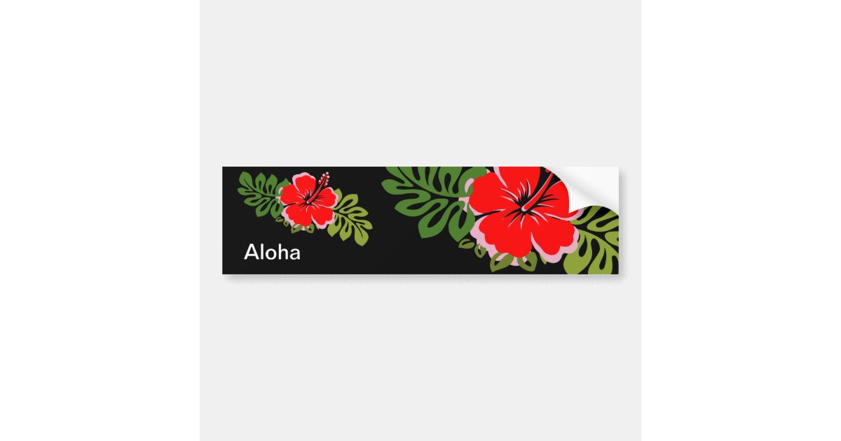 Red Hibiscus and Leaves Bumper Sticker | Zazzle