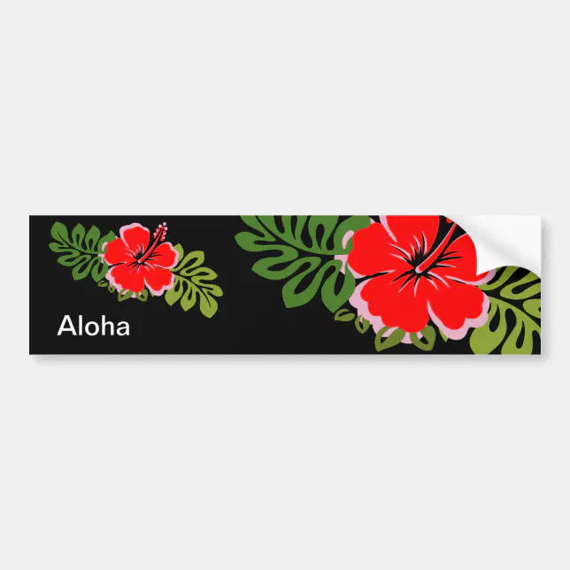 Red Hibiscus and Leaves Bumper Sticker | Zazzle